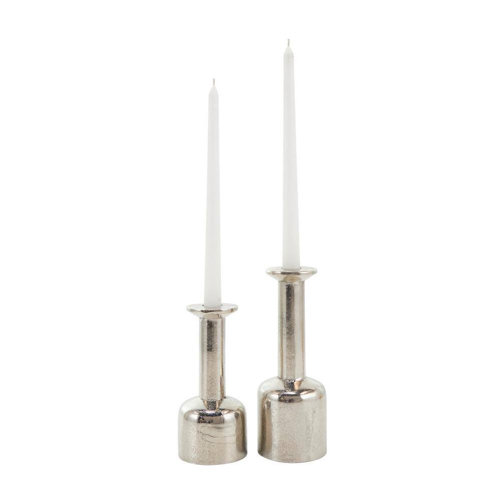 Litton Lane Silver Aluminum Candle Holder with Rounded Bases (Set of 2 ...
