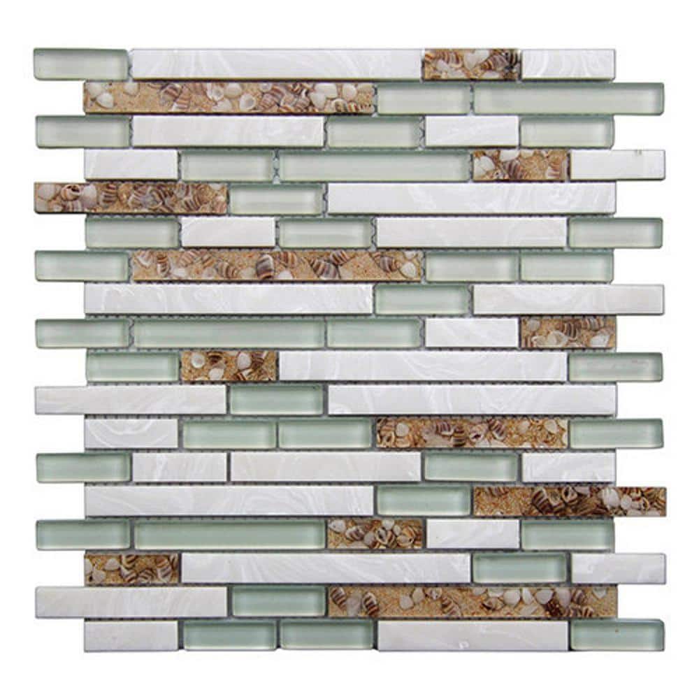 Art3d Green 12 in. x 12 in. Genuine Shells and Conches Design Glass ...