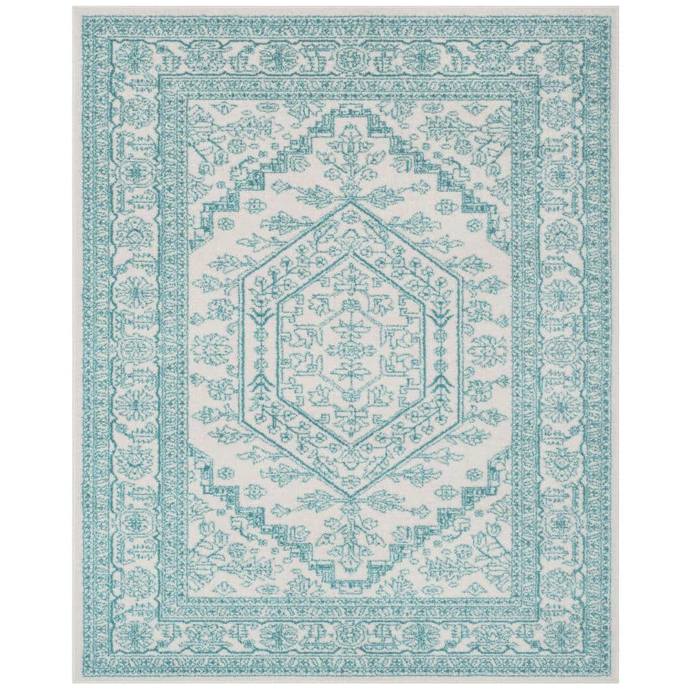 SAFAVIEH Adirondack Ivory/Teal 8 ft. x 10 ft. Border Medallion Area Rug ...