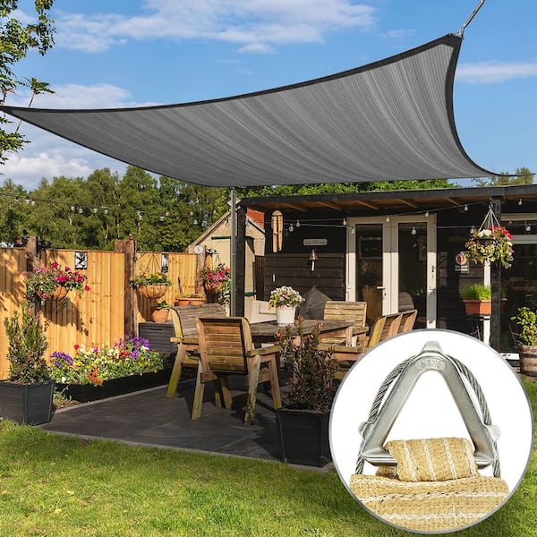 COLOURTREE Pro Ring Rectangle 8 ft. x 12 ft. Grey Sun Shade Sail CPR ...