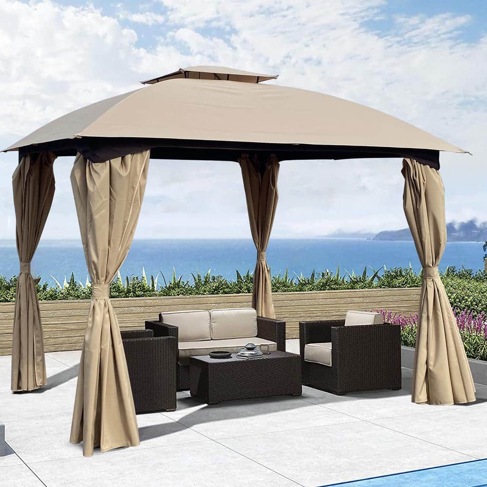 ToolCat 10 ft. x 10 ft. Brown Outdoor Patio Garden Gazebo Canopy With ...