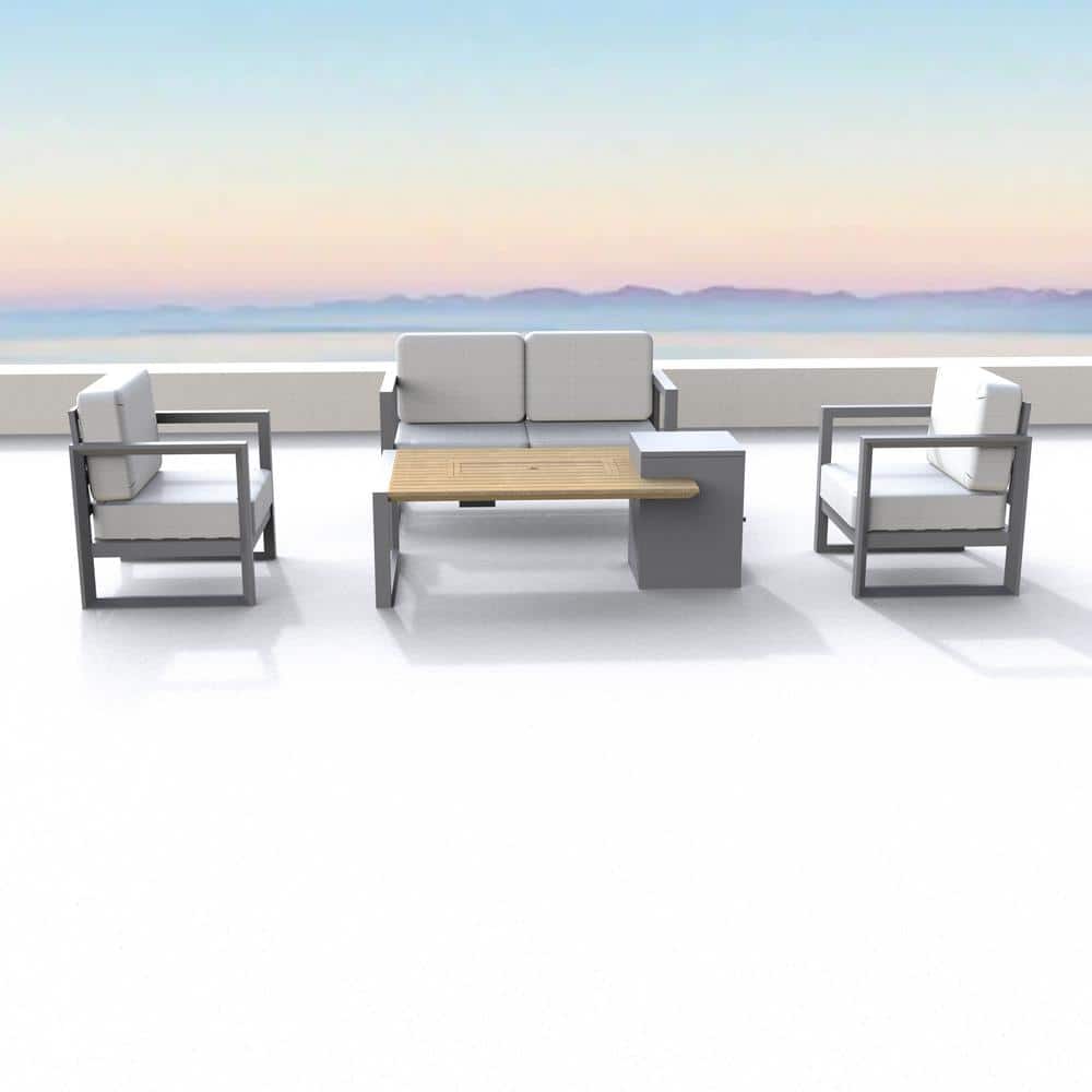 BALKENE HOME Duclay 4-Piece Aluminum Patio Conversation Set with White ...