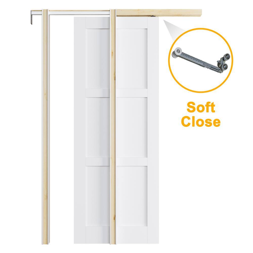 ARK DESIGN 24 in. x 80 in. White Primed 3 Lite MDF Door with Solid Core ...