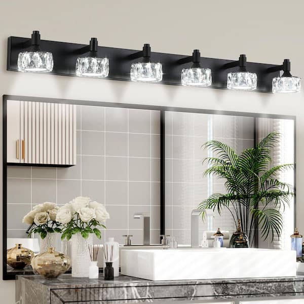 Gloweer 43.9 in. 6-Light Matte Black LED Vanity Light Fixture with ...