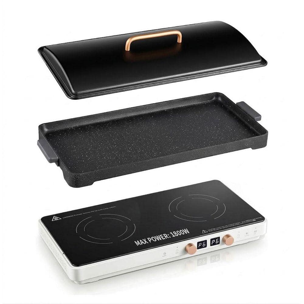 Black Cast Iron Removable Griddle Pan Non-stick 2 Burner Induction ...