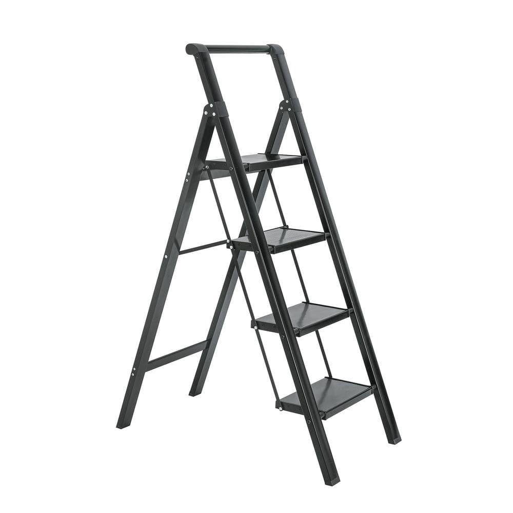 maocao hoom Black Iron, Foldable Non-Slip 4-Step ladder 4.2 ft. Reach ...