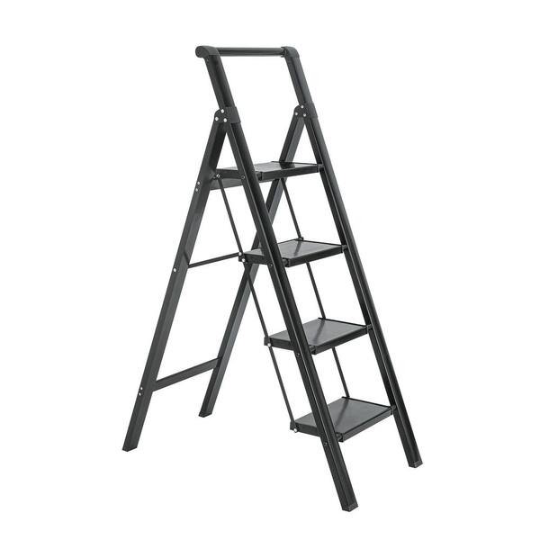 maocao hoom Black Iron, Foldable Non-Slip 4-Step ladder 4.2 ft. Reach ...