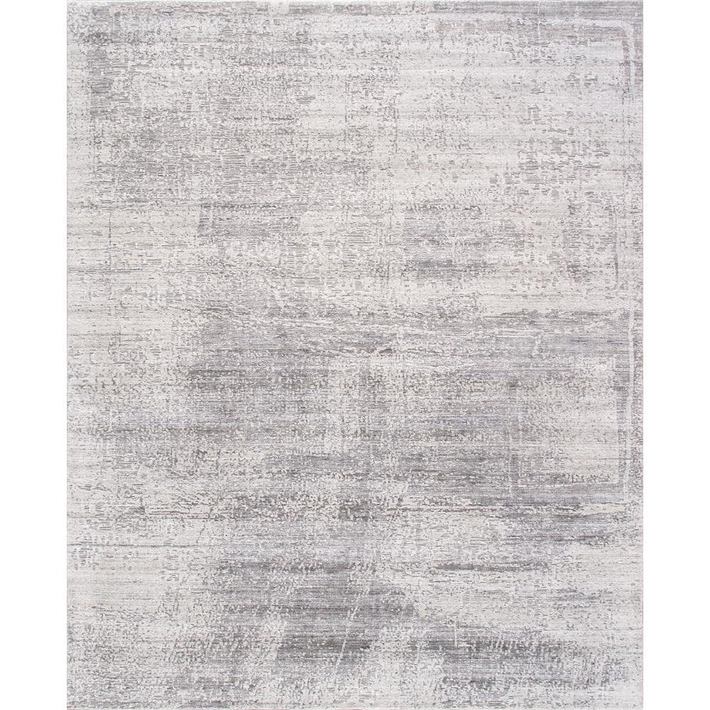 Pasargad Home Amari Silver 8 ft. x 10 ft. Abstract Bamboo silk and Wool ...