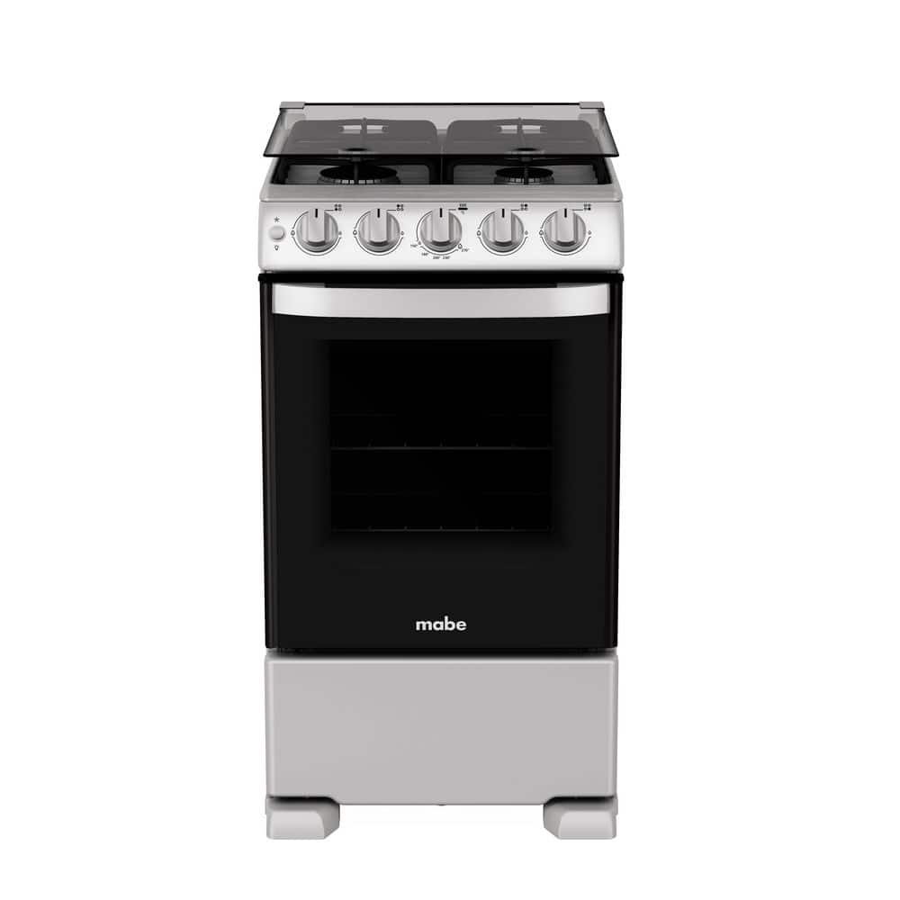 Mabe 20 in 4 Burner Gas Floor Stove in Silver Mercury with Cast Iron ...