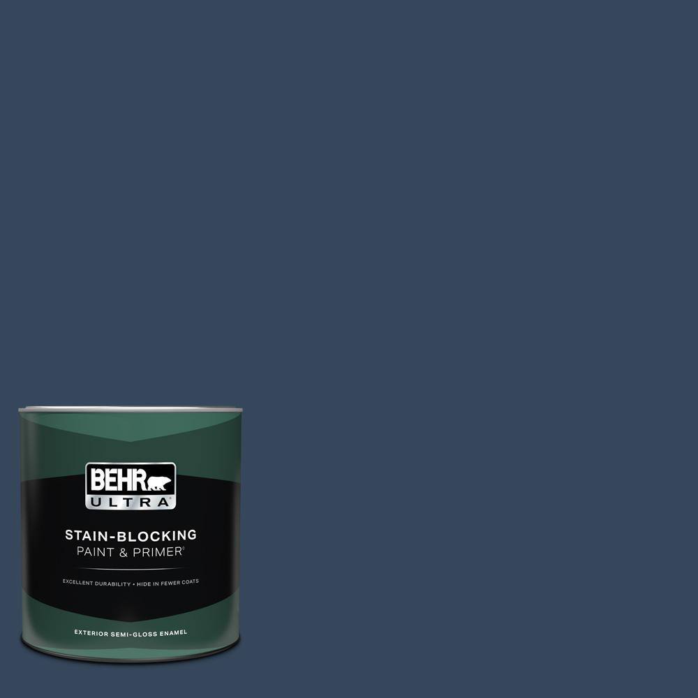 BEHR ULTRA 1 qt. #MQ5-54 Compass Blue Semi-Gloss Enamel Exterior Paint ...