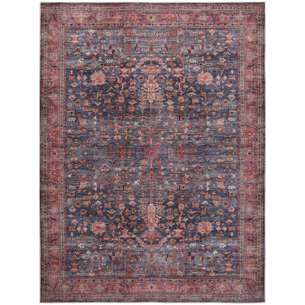 Nourison Machine Washable Brilliance Navy/Brick 5 ft. x 7 ft. Floral ...