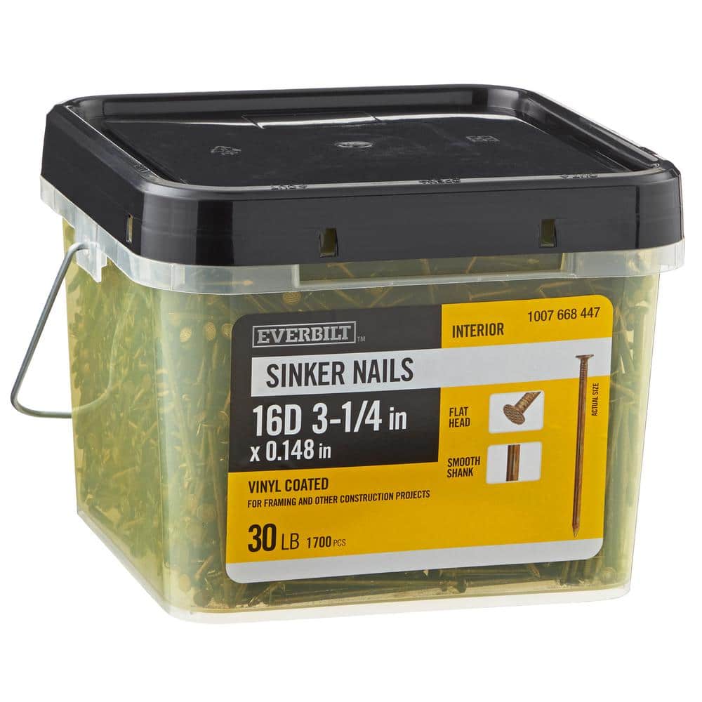 Everbilt 3-1/4 in. x 16D Vinyl Coated Sinker Non-Collated Framing Nails ...