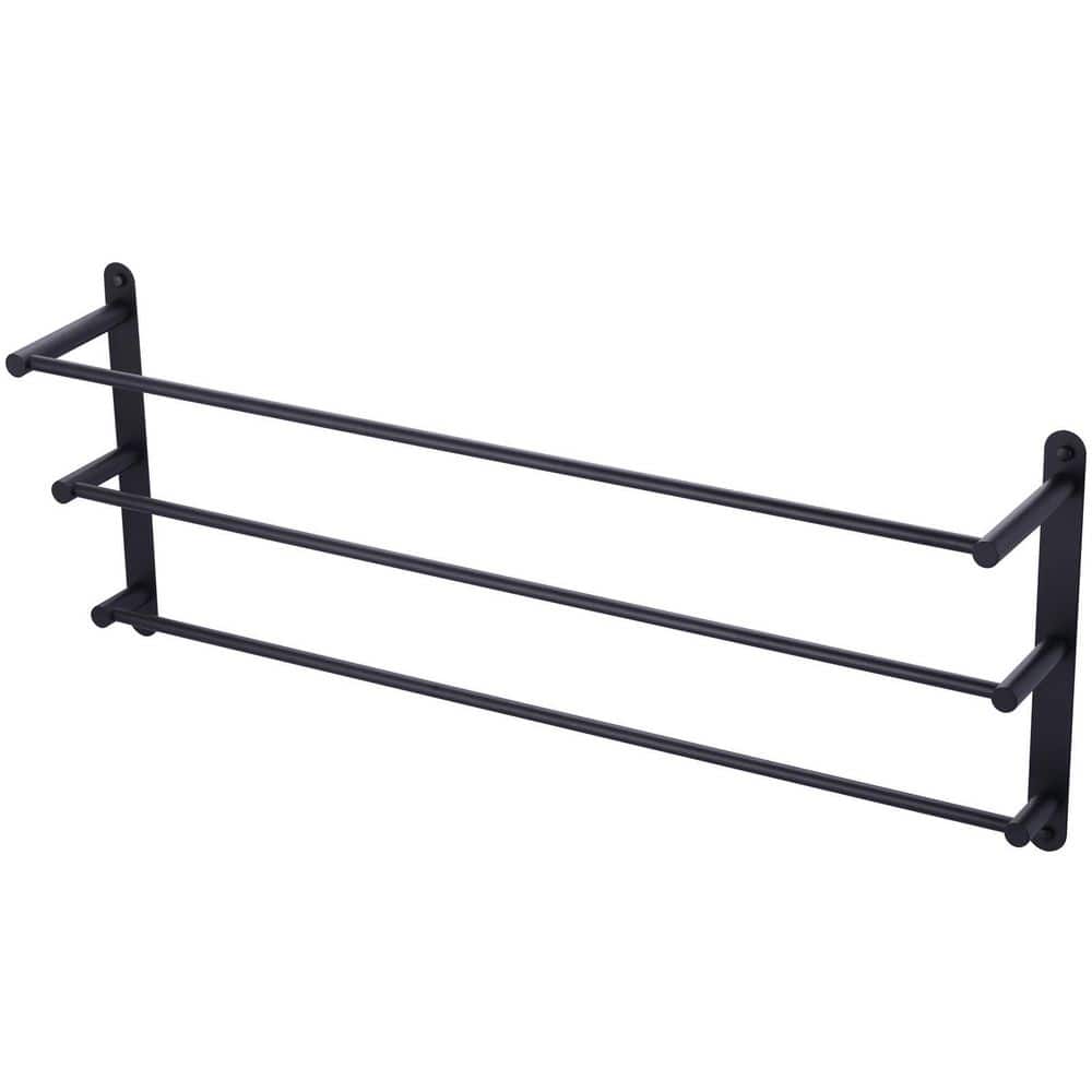 WOWOW 32 in. Matte Black 3-Tier Wall Mounted Towel Rack with Mounting Hardware in Stainless ...