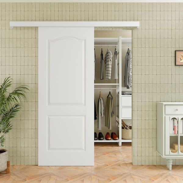 ARK DESIGN 32 in. x 80 in. Hidden Track Style 2-Panel White Primed MDF ...