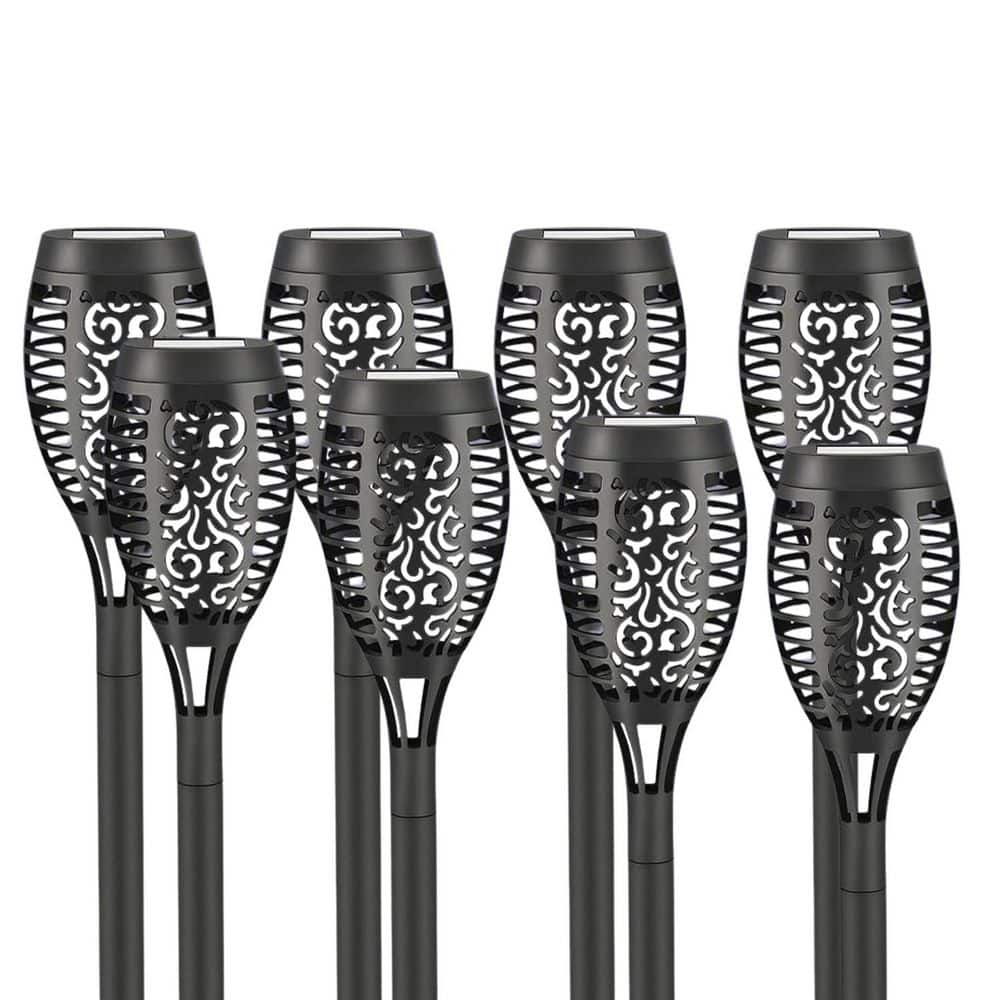 Misopily 8-Pack Yellow LED Solar Tiki Torches Flickering Flame ...