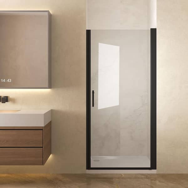 30 x 72 in. Pivot Showerdoor, Matte Black Aluminum Frame, Half Frame, 1 ...