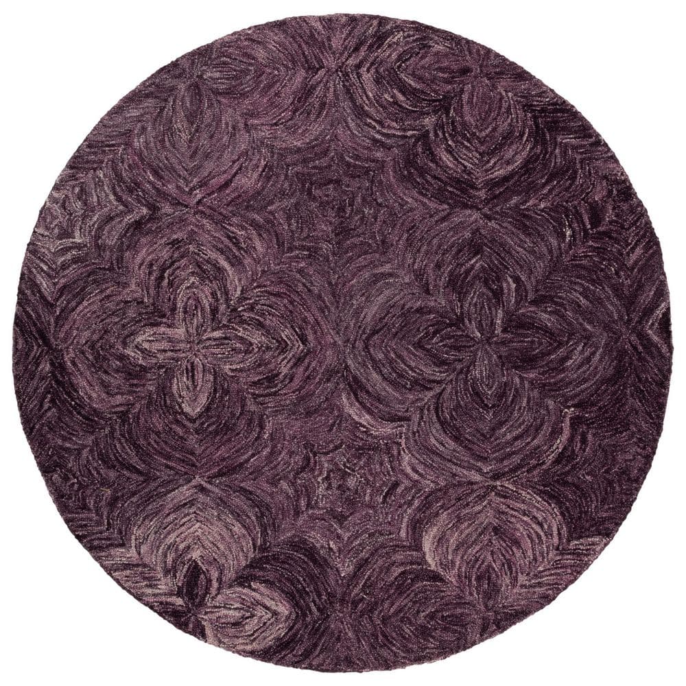 SAFAVIEH Ikat 6 ft. x 6 ft. Purple Floral Swirl Round Area Rug IKT632V ...