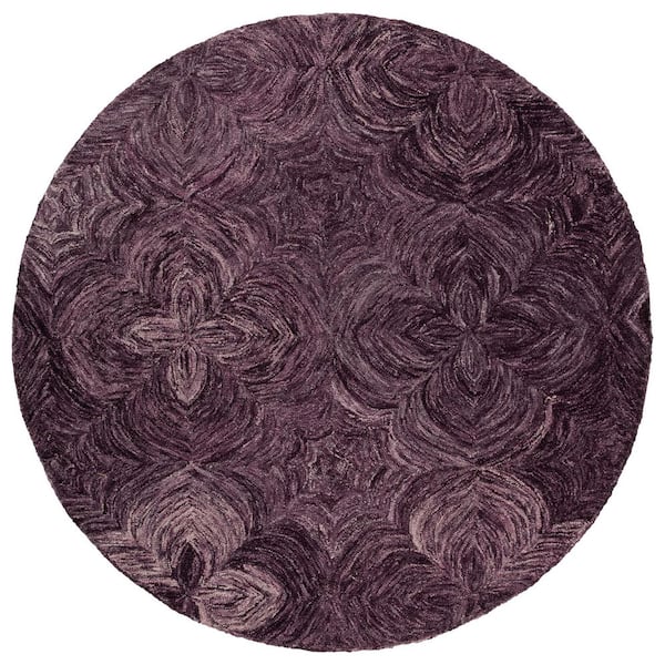 SAFAVIEH Ikat 6 ft. x 6 ft. Purple Floral Swirl Round Area Rug IKT632V ...