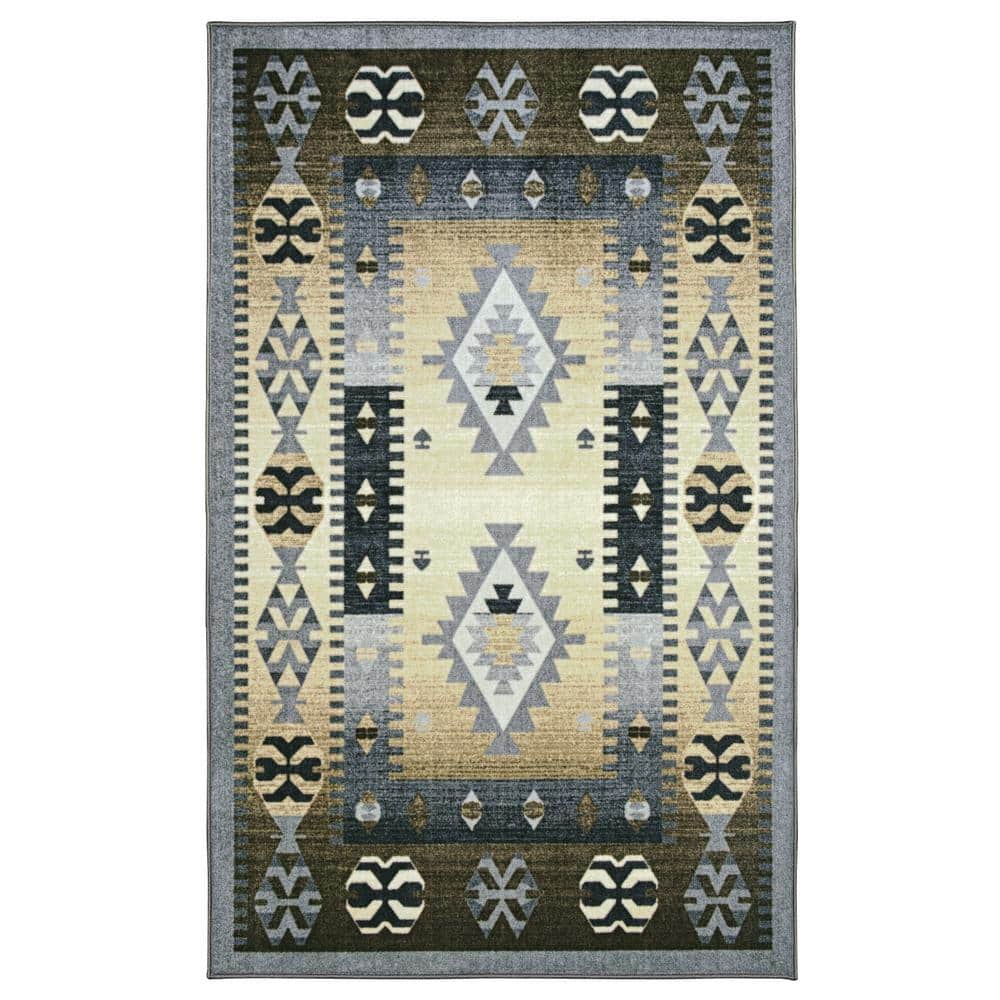 SUPERIOR Motega Blue-Beige 8 ft. x 10 ft. Rustic Tribal Nylon Area Rug ...