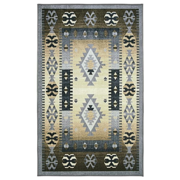 SUPERIOR Motega Blue-Beige 8 ft. x 10 ft. Rustic Tribal Nylon Area Rug ... SUPERIOR Motega Blue-Beige 8 ft. x 10 ft. Rustic Tribal Nylon Area Rug ...