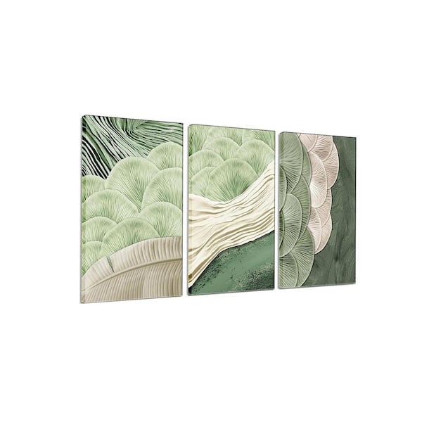 Abstract Green Wall Art Set of 3-Mid Century Textured Natural Botanical ...