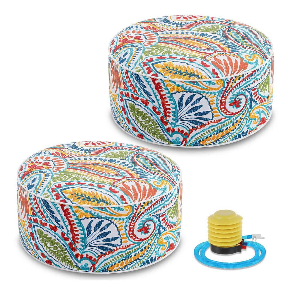 2 Pack Paisley Water Repellent Cloth Plastic Round Ottoman Pouf ...