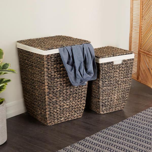 Litton Lane Seagrass Handmade Storage Basket with Liner and Matching ...
