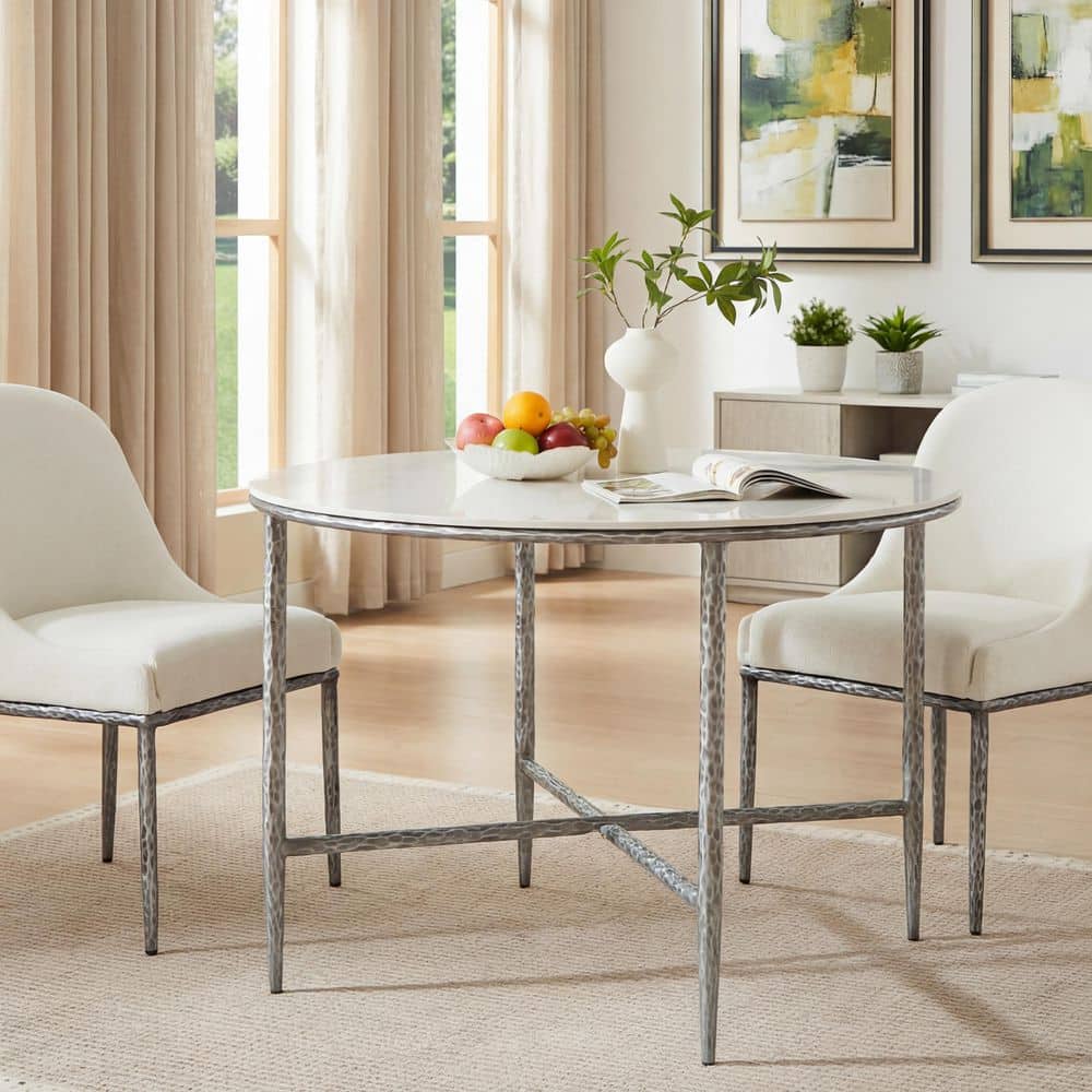 CHRISTOPHER KNIGHT HOME Tobias Carrara White Wood 45 in. W 4 legs Round ...