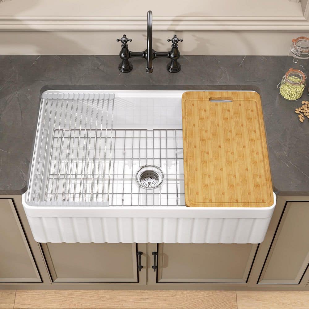 NTQ 30 in. Farmhouse Sinks for Kitchens Single Bowl Fireclay Sink White ...
