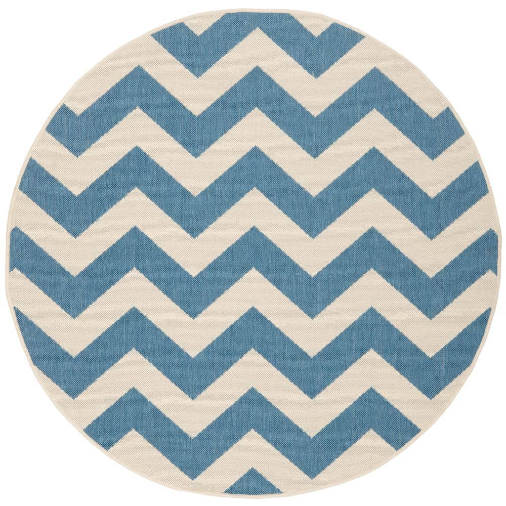 SAFAVIEH Courtyard Blue/Beige 4 ft. x 4 ft. Round Geometric Indoor ...