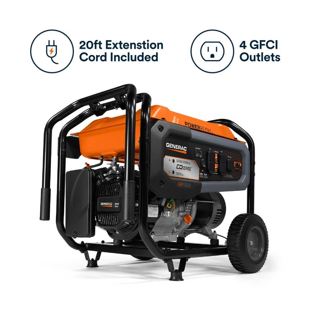 Generac 8125 / 6500-Watt Recoil Start Gasoline Powered Portable ...