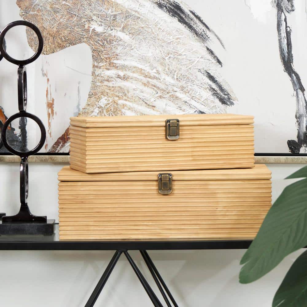 Litton Lane Rectangle Wood Carved Linear Box (Set of 2) 043917 - The ...