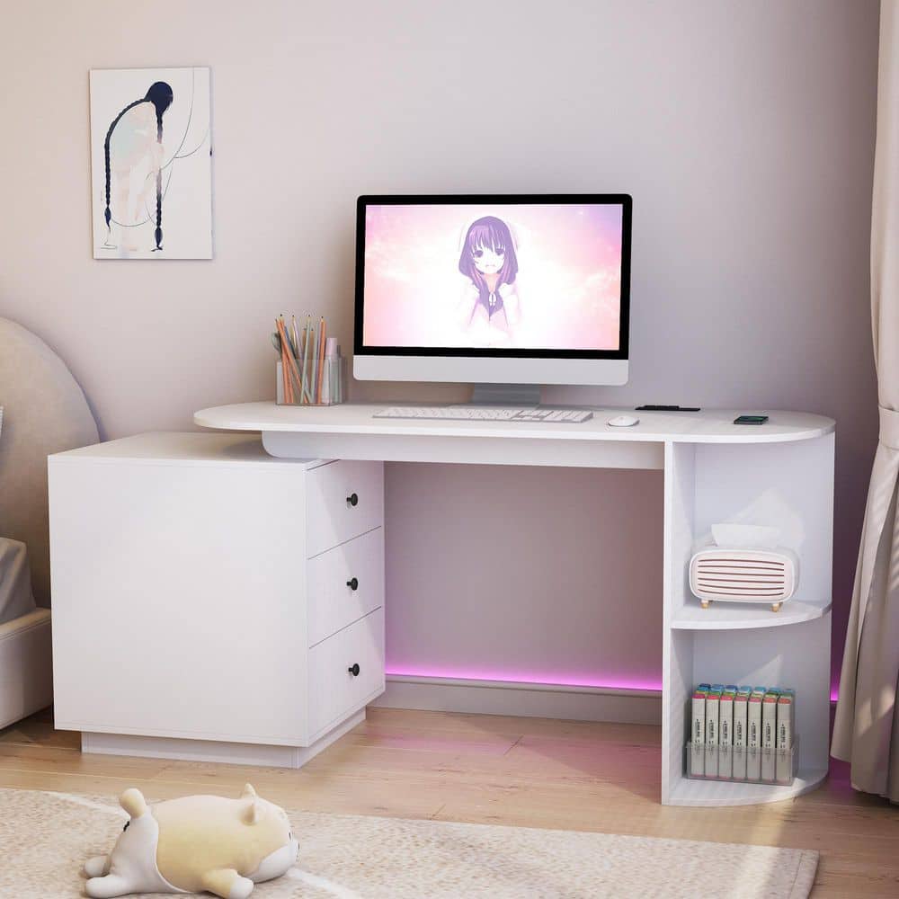 Noble House Cybele Modern 61.3 in. Rectangular White Wood 3-Drawer ...