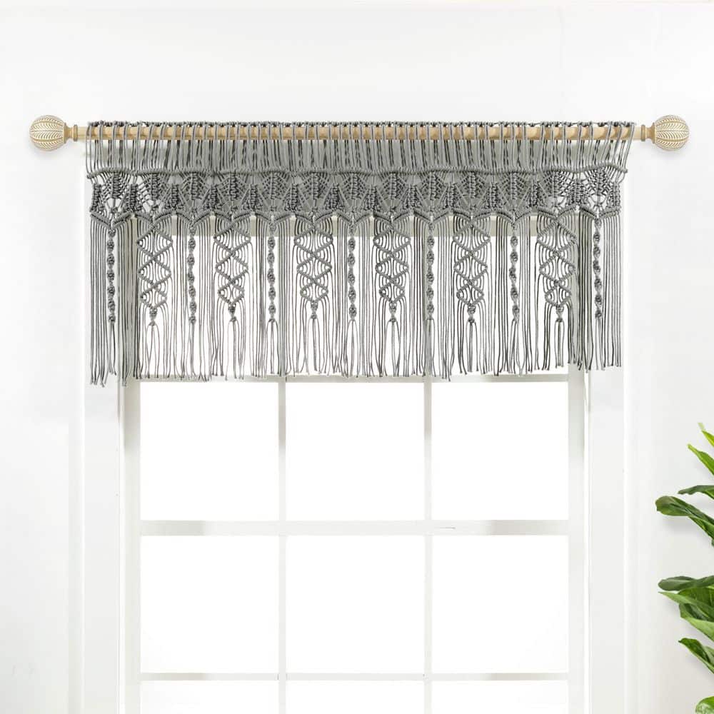 HOMEBOUTIQUE 50 in. x 20 in. Gray Boho Macrame Textured Cotton Valance ...