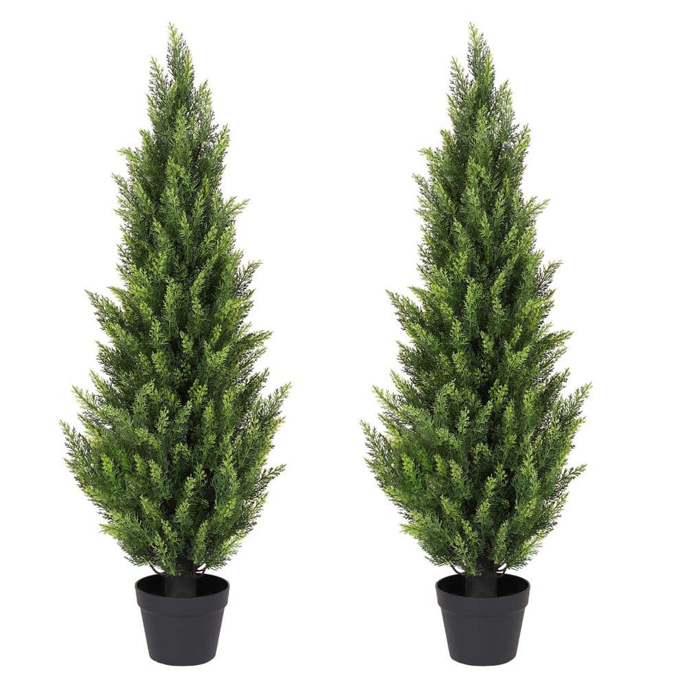 Zeus & Ruta 2-Piece Cedar Tree Artificial 4 ft. Potted Topiary Trees ...
