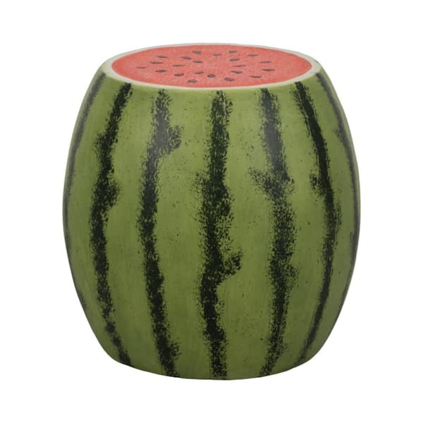 Liv & Skye Metal 17 in. Green Realistic Watermelon Design Garden Stool ...