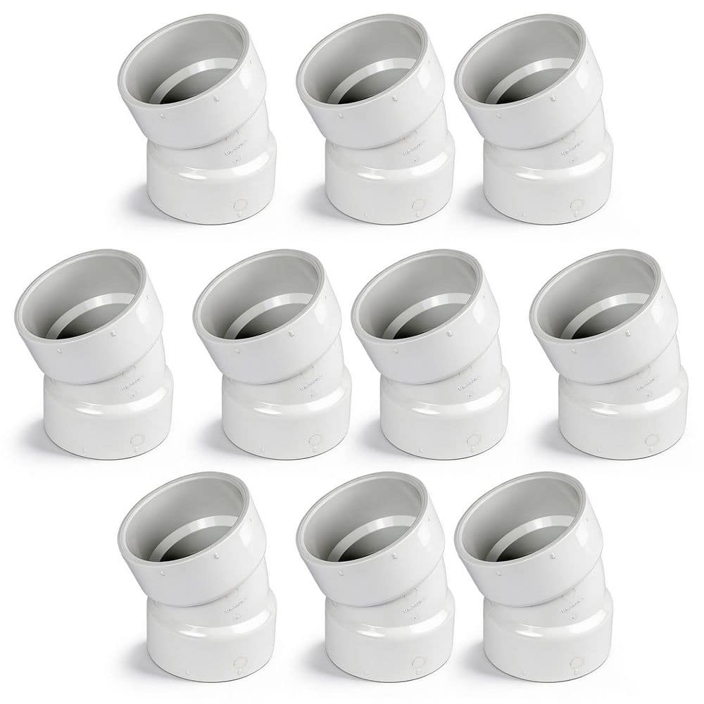 PLUMBFLEX 4 in. White Rigid PVC DWV 1/16 Bend 22.5° Elbow, Hub x Hub ...