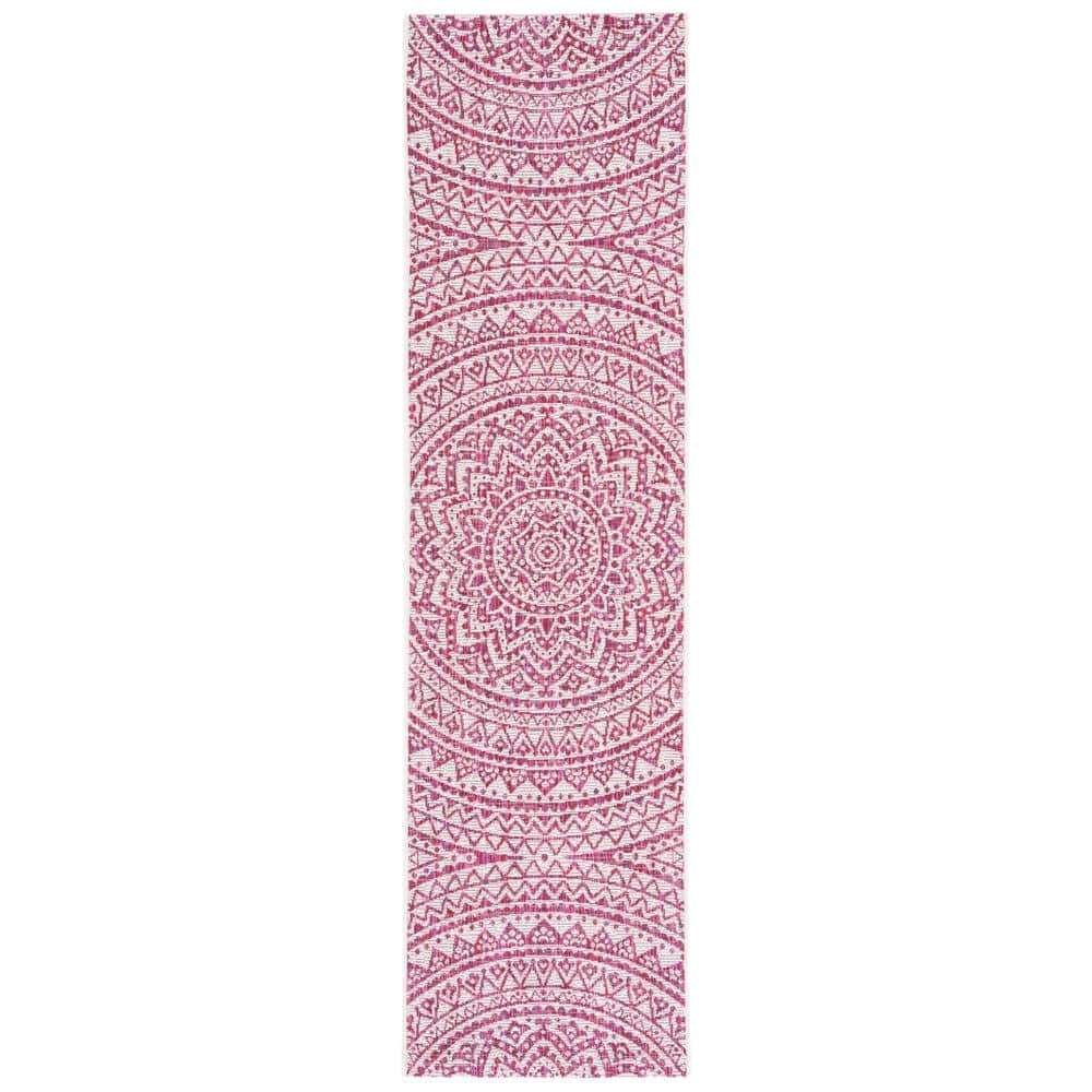 SAFAVIEH Courtyard Ivory/Fuchsia 2 ft. x 8 ft. Runner Medallion Indoor ...