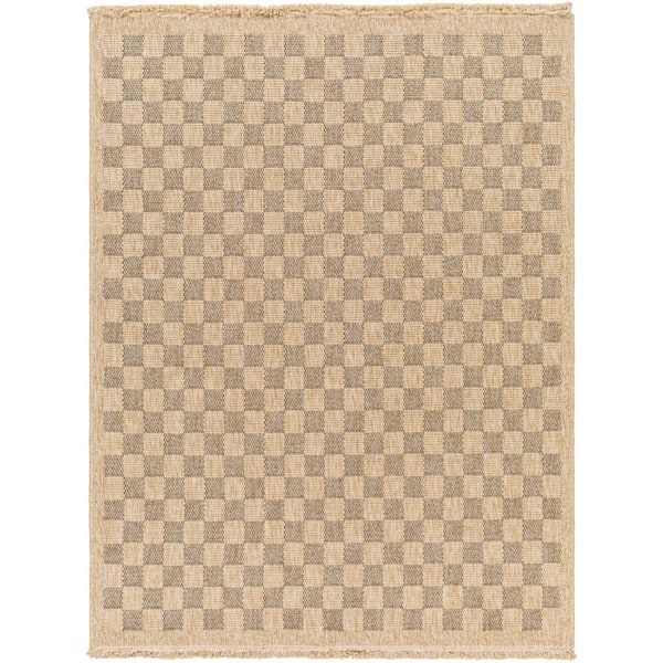 Livabliss Mirage Tan/Black Checkered 9 ft. x 12 ft. Indoor/Outdoor Area ...