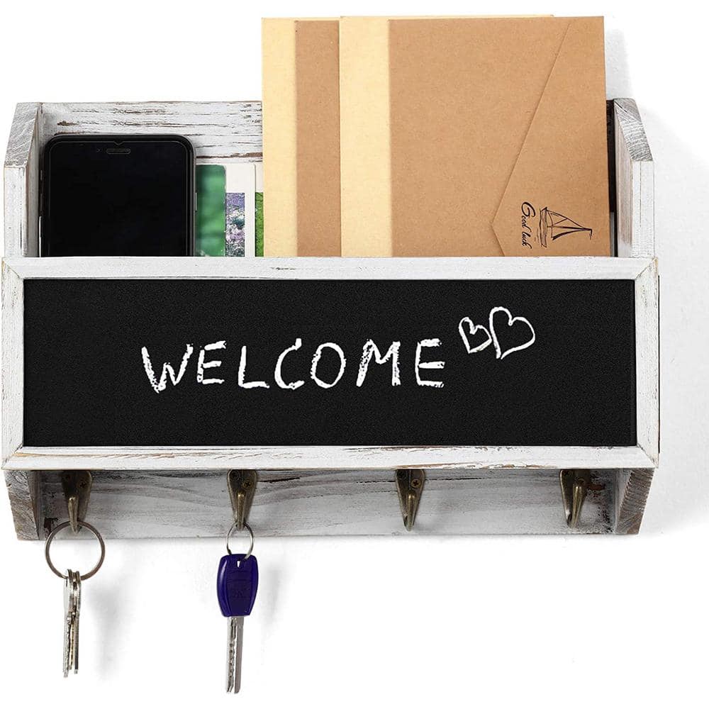Oumilen Hanging Rustic Brown Whitewash Mail Organizer for Wall Mounted ...
