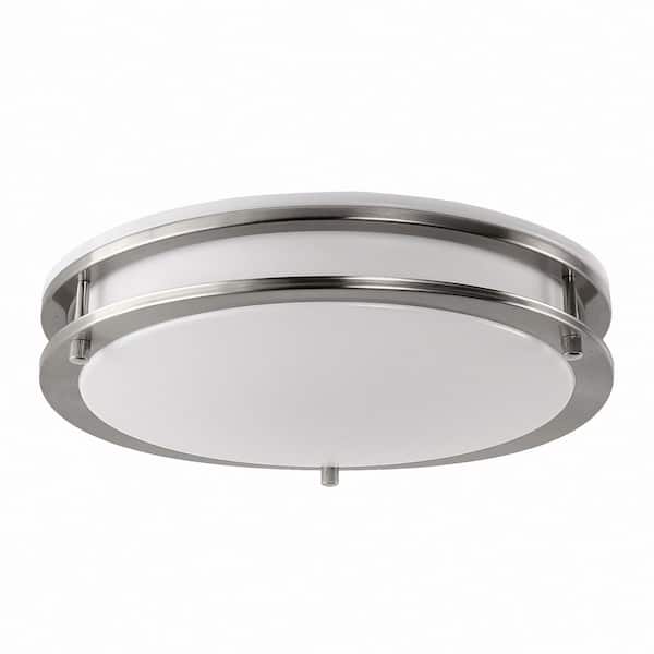 Briignite Nickel 12 in. Round LED Flush Mount Ceiling Light with 5CCT ...