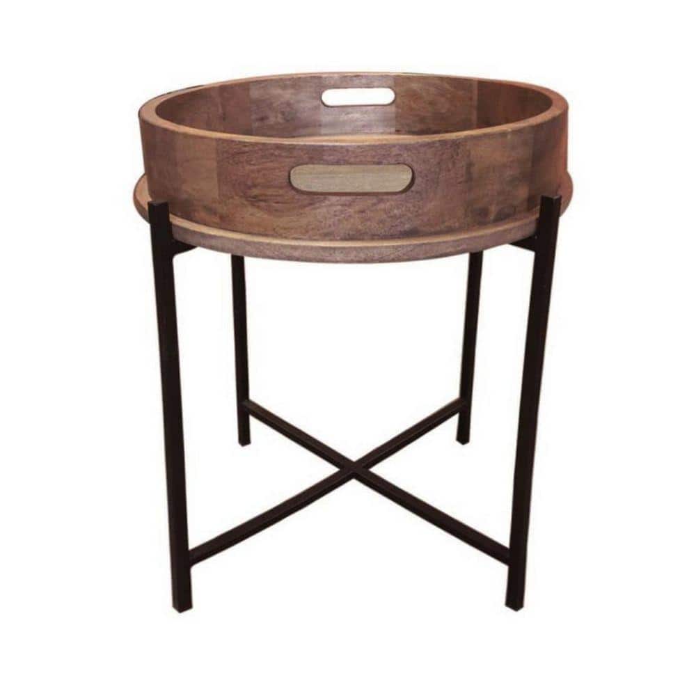 Benjara 19 in. Brown and Black Rectangle Wood End Table with Raised ...