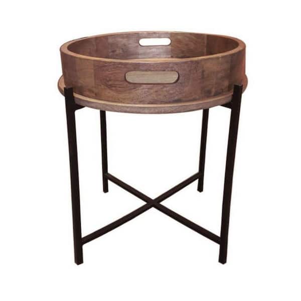 Benjara 19 in. Brown and Black Rectangle Wood End Table with Raised ...