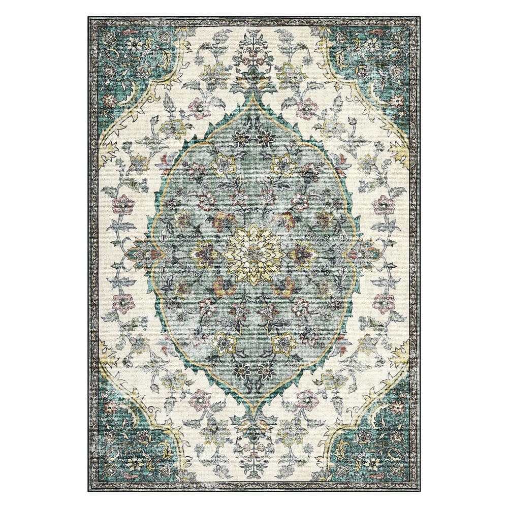 Garvee Vintage Printed Low Pile Nonslip Thin Carpet Living Room ...