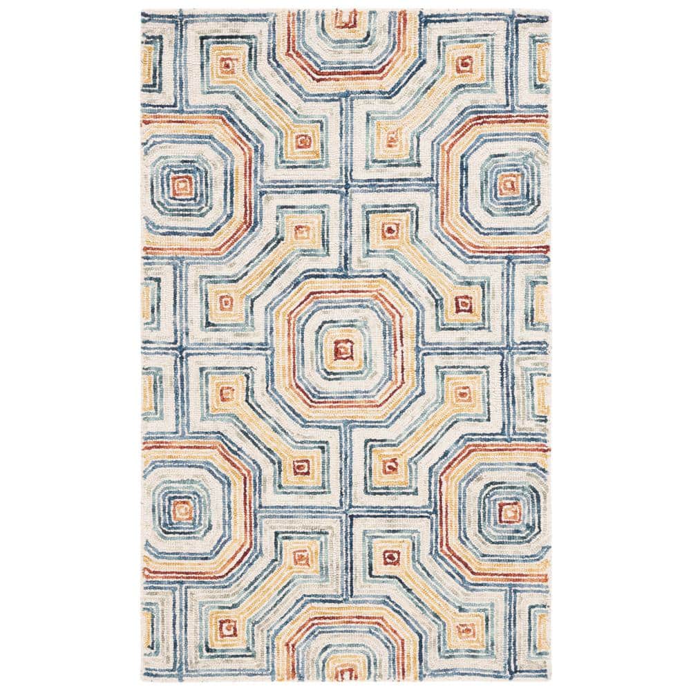 SAFAVIEH Aspen Ivory/Blue 2 ft. x 3 ft. Tiled Geometric Area Rug ...