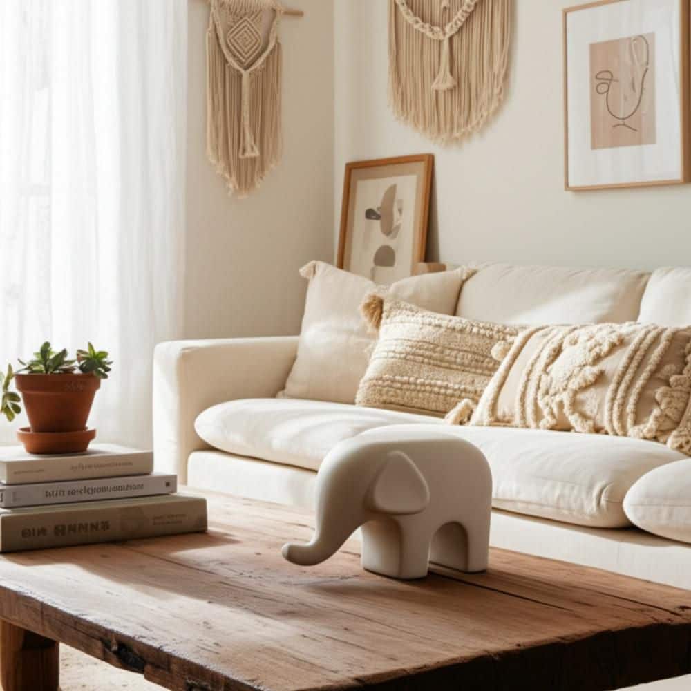 Liv & Skye White 9 in. x 6 in. Stoneware Big Ear Elephant Figurine 19821-01 - The Home Depot