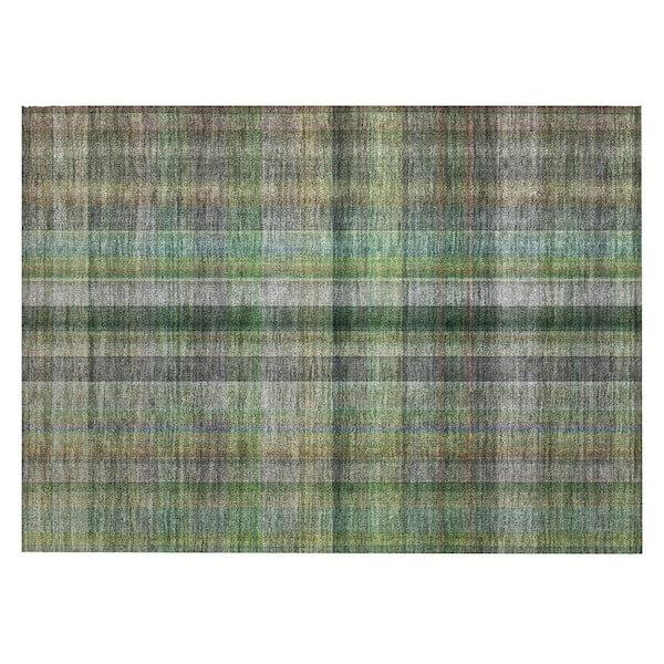 HomeRoots Green 2 ft. x 3 ft. Woven Plaid Rectangle Indoor/Outdoor Area ...