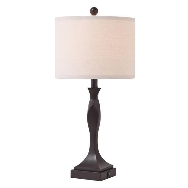 KAWOTI 25.6 in. Bronze Table Lamp Set with USB Ports, AC Outlet and LED ...
