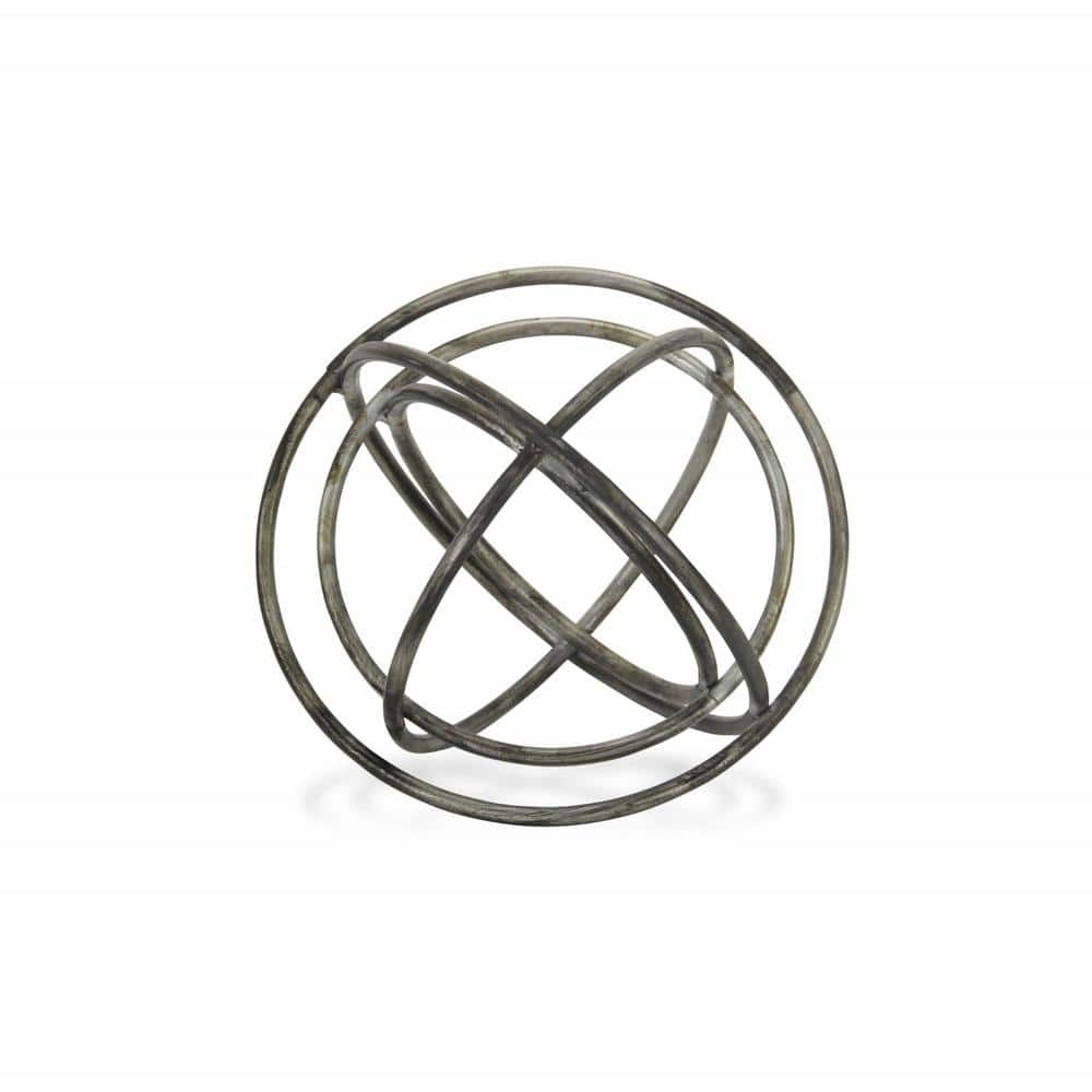 HomeRoots 10 in. Gray Metal Abstract Contemporary Decorative Orb ...