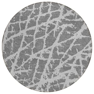 HomeRoots Burgundy 8 ft. Round Abstract Indoor / Outdoor Area Rug ...
